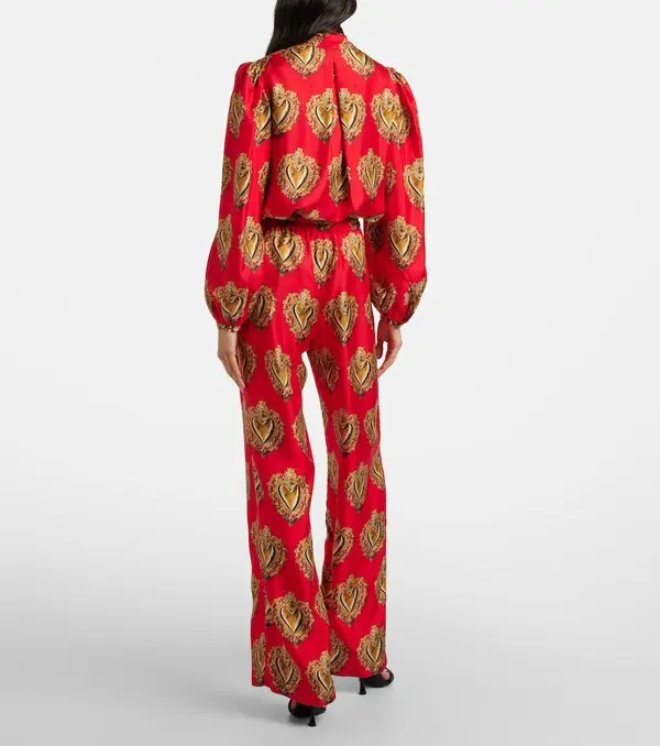 Dolce & Gabbana Printed High-rise Silk Palazzo Pants - Red
