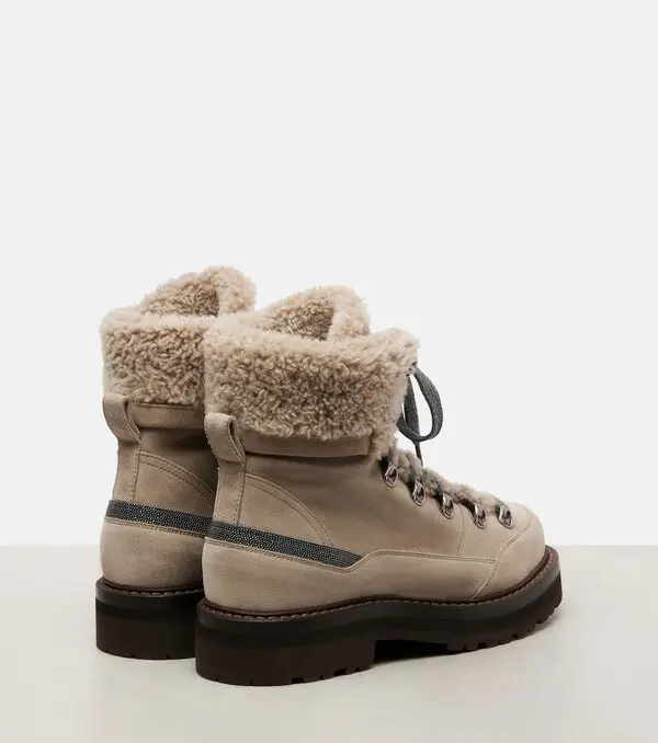 Brunello Cucinelli Shearling-trimmed Suede Boots - Grey