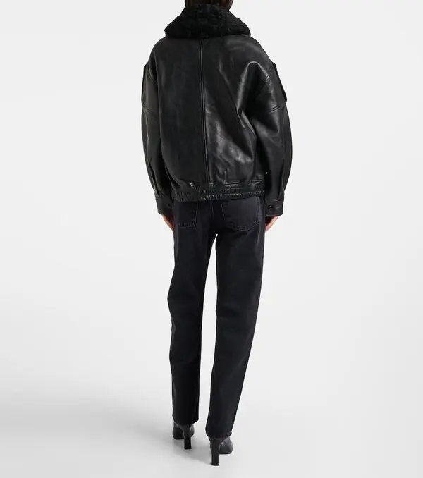 AGOLDE Avril Oversized Leather Jacket With Shearling Collar