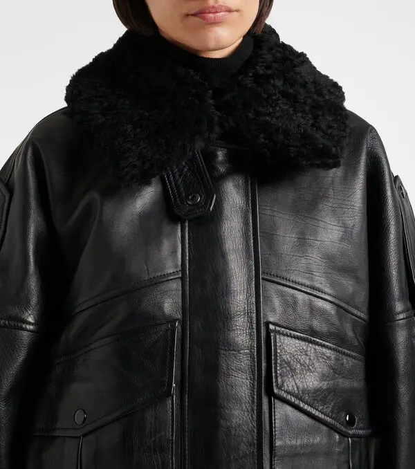 AGOLDE Avril Oversized Leather Jacket With Shearling Collar