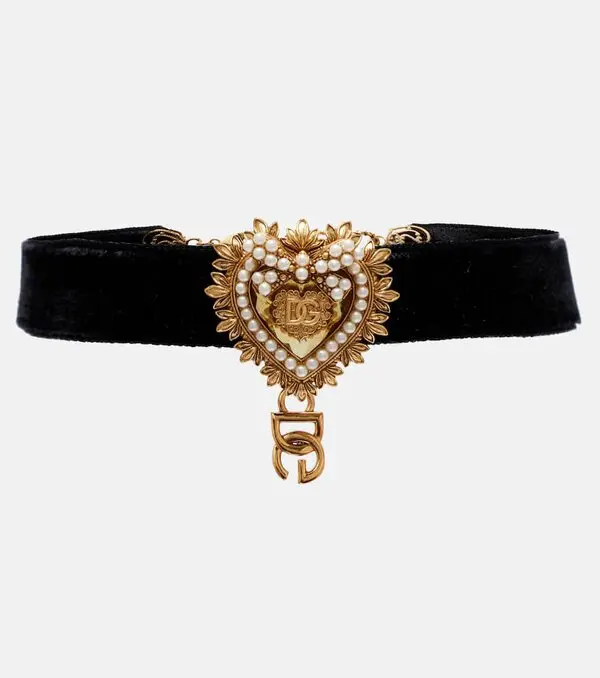 Dolce & Gabbana Devotion Embellished Velvet Choker - Black