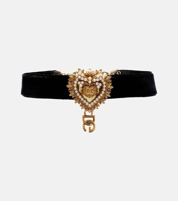 Dolce & Gabbana Devotion Embellished Velvet Choker - Black