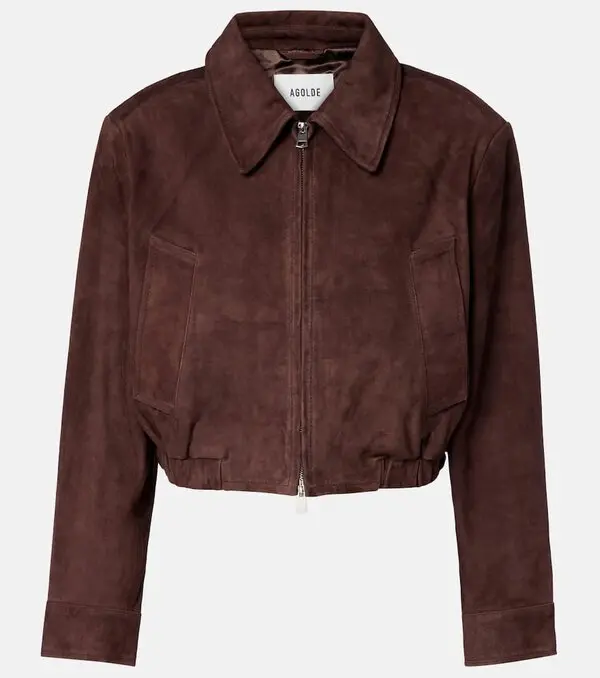 AGOLDE Nahla Cropped Suede Jacket - Brown