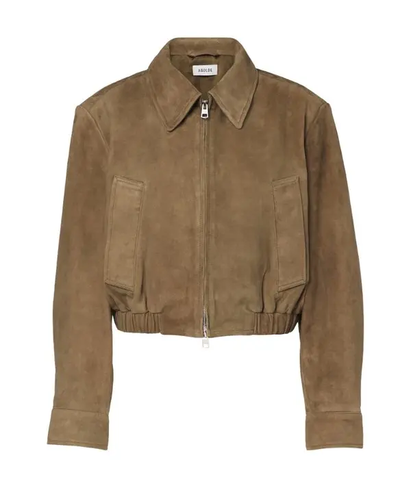 AGOLDE Nahla Cropped Suede Jacket - Green
