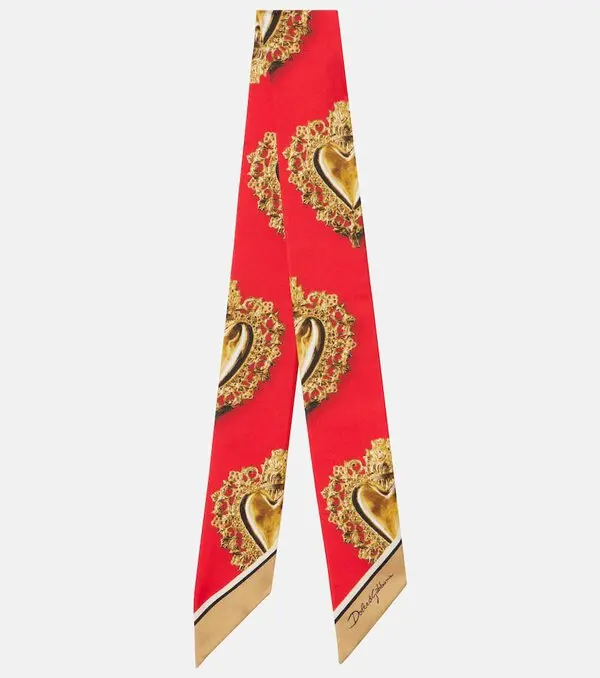 Dolce & Gabbana Printed Silk Twill Scarf - Red