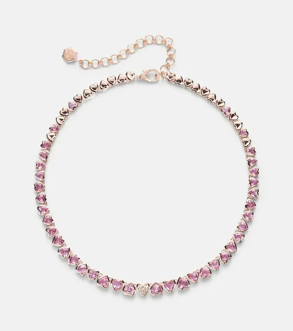 Shay Jewelry Tennis 18kt Rose Gold Necklace With Sapphires And Diamonds - Pink