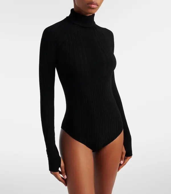 Perfect Moment Turtleneck Wool-blend Jersey Bodysuit - Black