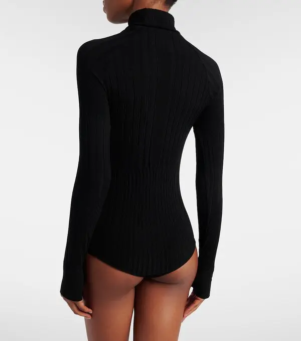 Perfect Moment Turtleneck Wool-blend Jersey Bodysuit - Black
