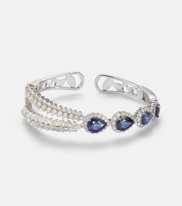 Yeprem 18kt White Gold Diamond And Sapphire Cuff Bracelet - Silver