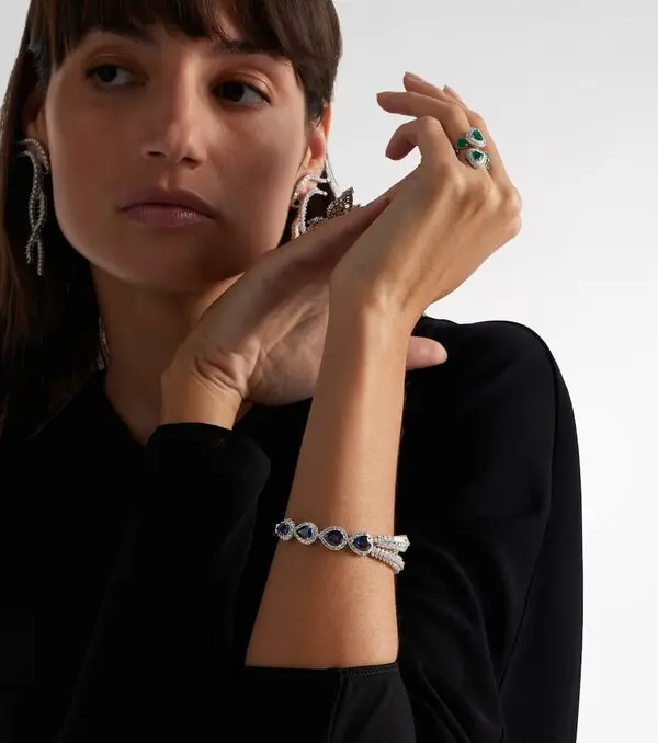 Yeprem 18kt White Gold Diamond And Sapphire Cuff Bracelet