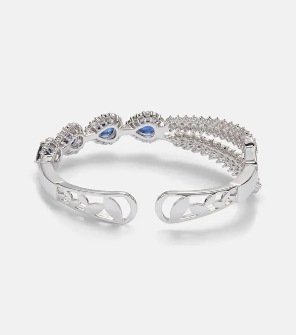 Yeprem 18kt White Gold Diamond And Sapphire Cuff Bracelet