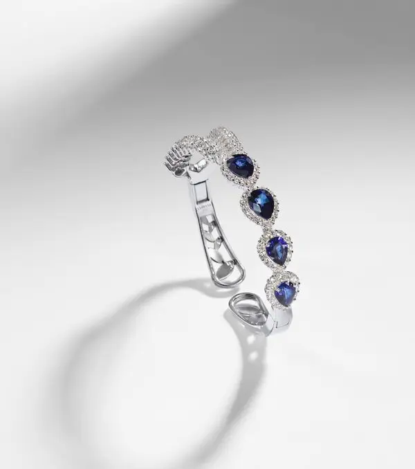 Yeprem 18kt White Gold Diamond And Sapphire Cuff Bracelet