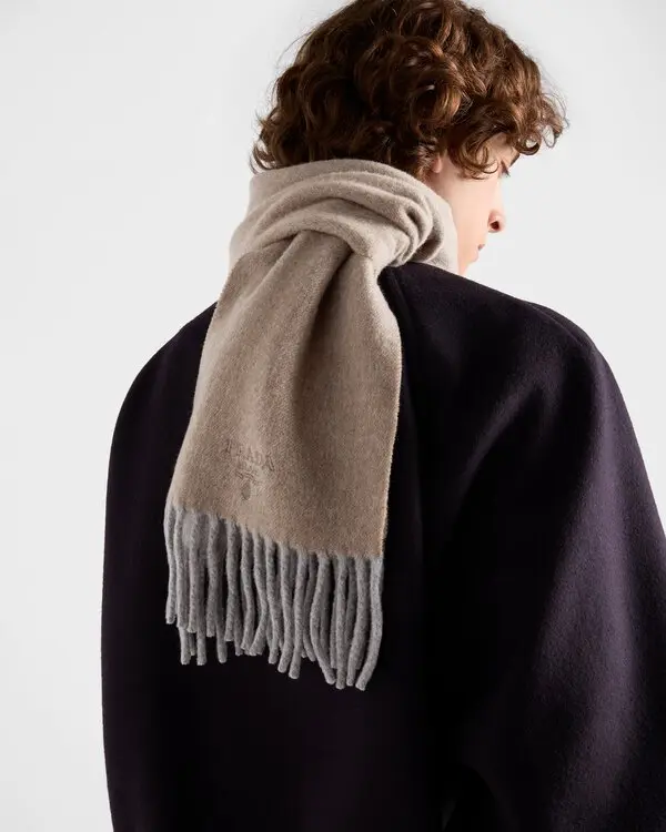 Prada Cashmere And Wool Scarf - Taupe/cloudy Gray