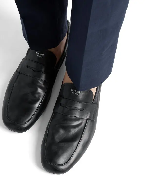 Prada Shuffle Antiqued Leather Loafers - Black