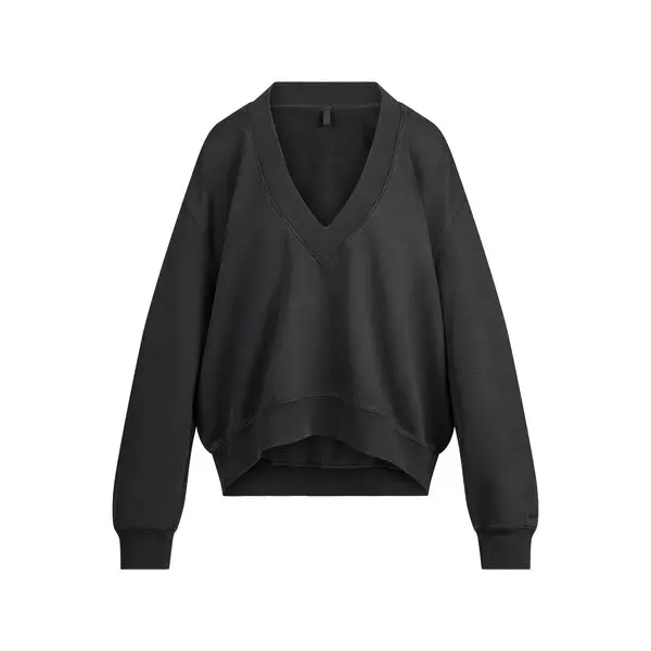 SKIMS Boyfriend Fleece Oversized V Neck Pullover - Washed Onyx