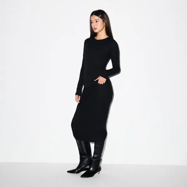 Skims Featherweight Cashmere Long Dress - Onyx | Editorialist