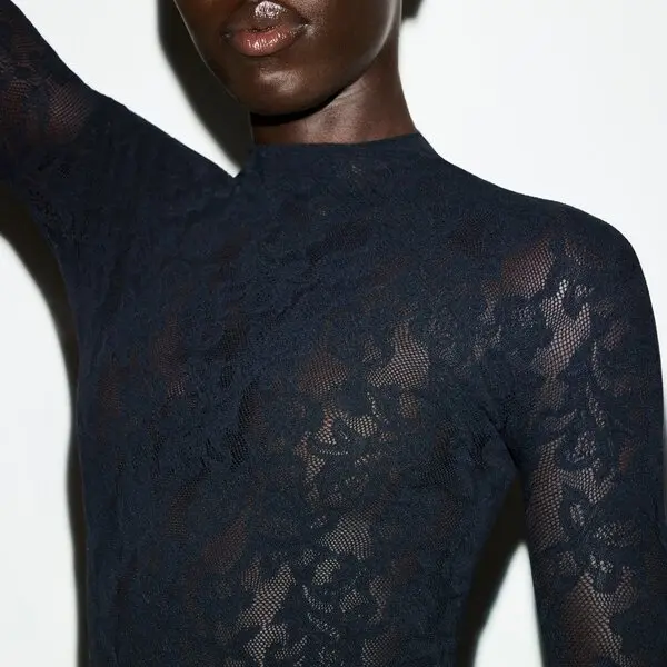 Skims Knit Lace Long Dress - Obsidian | Editorialist