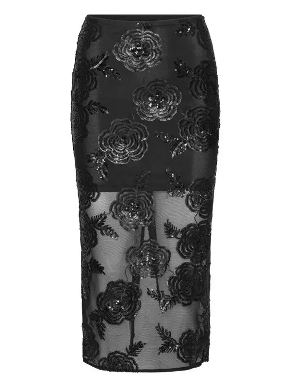 ROTATE BY BIRGER CHRISTENSEN Sequin Embellished Floral Midi Skirt