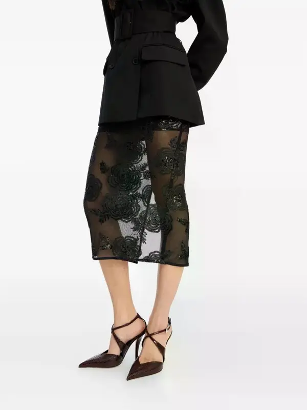ROTATE BY BIRGER CHRISTENSEN Sequin Embellished Floral Midi Skirt
