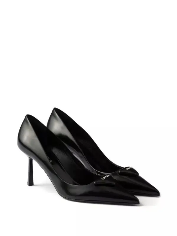 Prada 75mm Triangle-logo Leather Pumps - Black