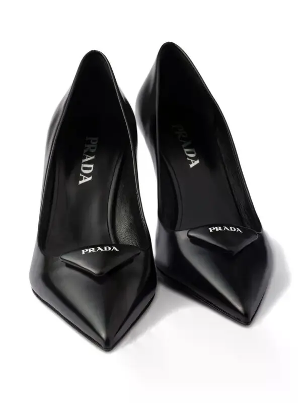 Prada 75mm Triangle-logo Leather Pumps - Black