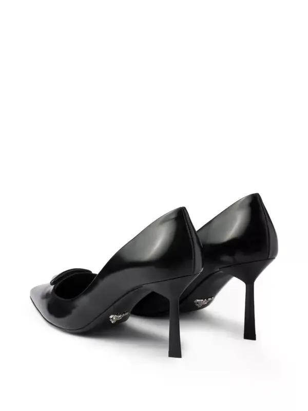 Prada 75mm Triangle-logo Leather Pumps - Black