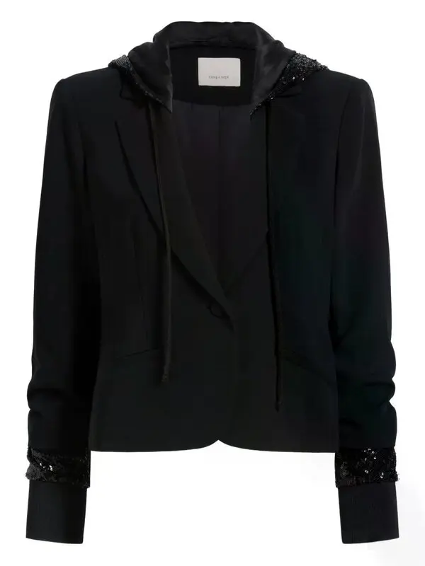 Cinq À Sept Le Petit Khloe Sequin Hooded Jacket - Black