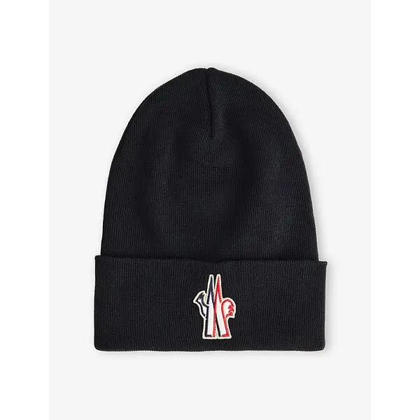 Moncler Logo-embroidered Virgin Wool Beanie - Black