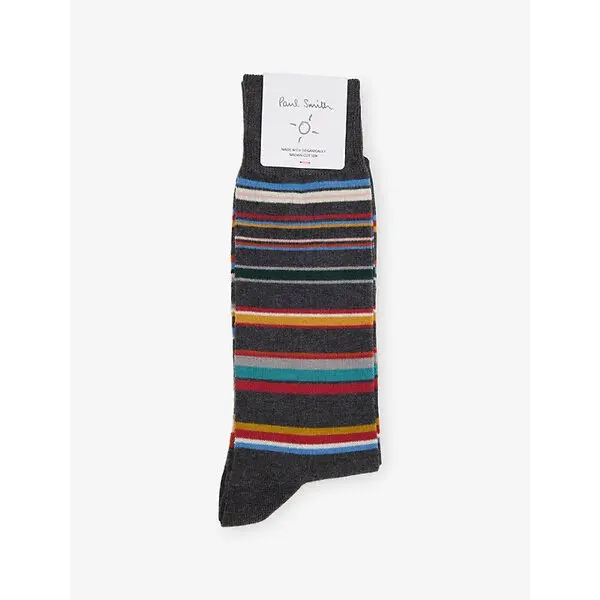 Paul Smith Signature Striped Cotton-blend Crew Socks - Black