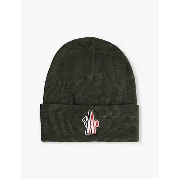Moncler Logo-embroidered Virgin Wool Beanie - Olive