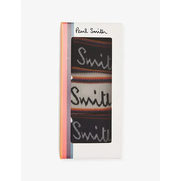 Paul Smith Branded Set Of Three Cotton-blend Socks - Multicolour