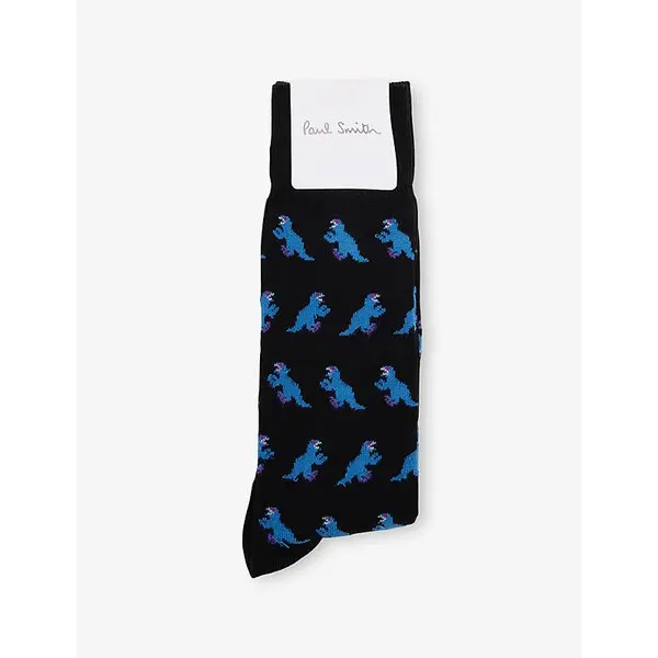 Paul Smith Dinosaur-print Cotton-blend Ankle Socks - Black