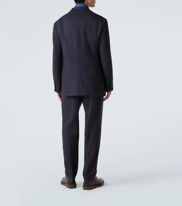 Brunello Cucinelli Checked Cashmere And Wool Suit - Grey