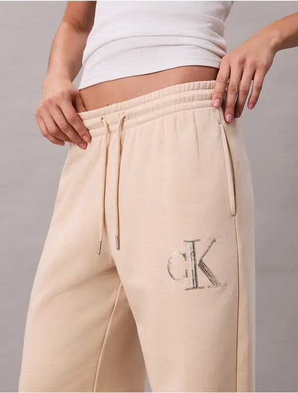 Calvin Klein Fleece Sequin Monogram Sweatpants - Tuscan Beige