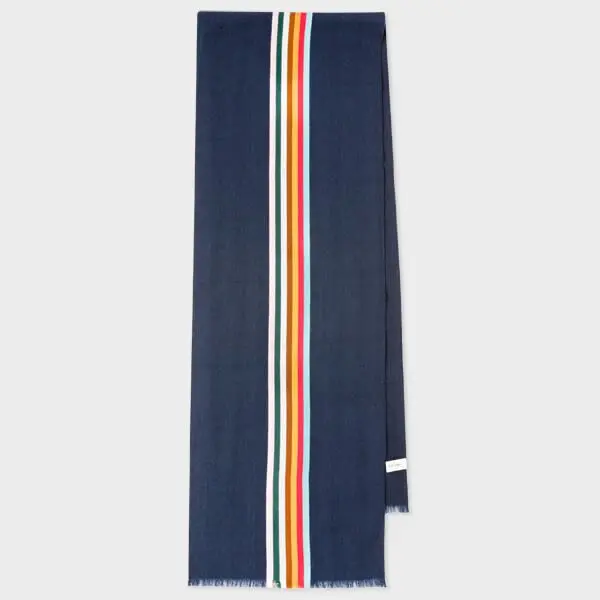 Paul Smith Dark Central Multi Stripe Scarf - Blue