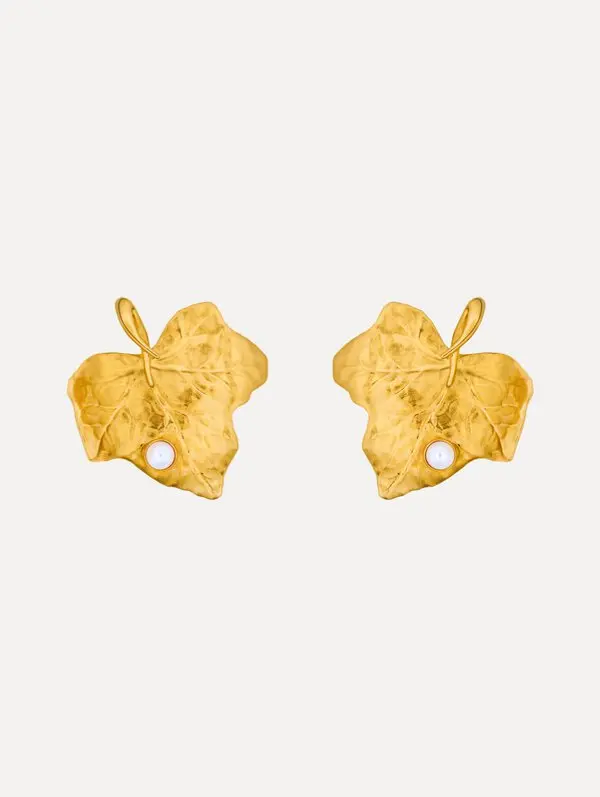 Oscar De La Renta Ivy Leaf Pearl Earrings - Gold