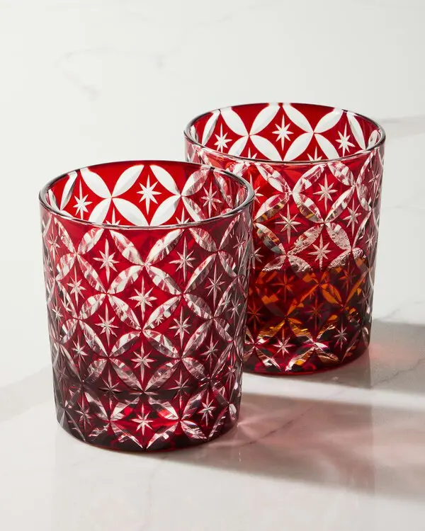 Neiman Marcus 8 Oz. Cased Glass Tumblers, Set Of 2 - Red