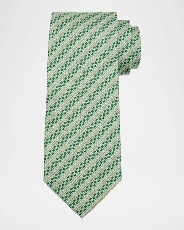 FERRAGAMO Interlocking Gancio Silk Neck Tie - Green
