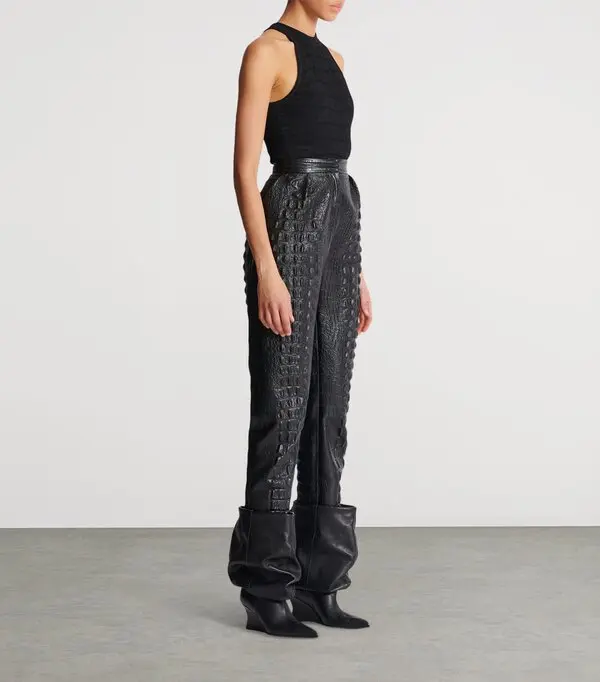 Balmain Croc-embossed Straight-leg Trousers