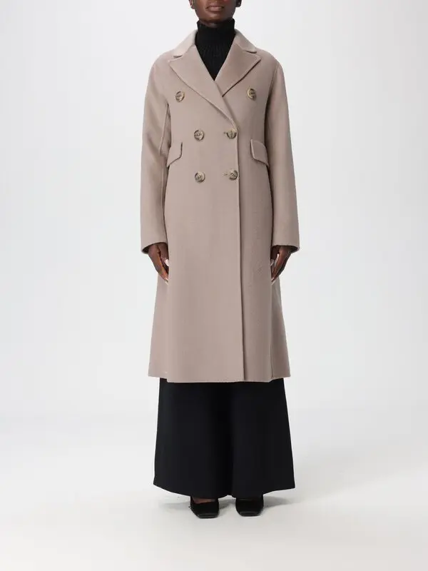 HANITA Long Double-breasted Coat - Dove Grey
