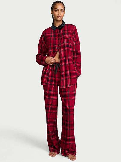 Victoria's Secret Cozyflannel™ Velvet-trim Boyfriend Long Pajama Set - Print