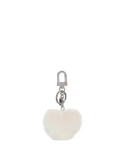 Pink Faux-fur Heart Keychain Charm - Beige