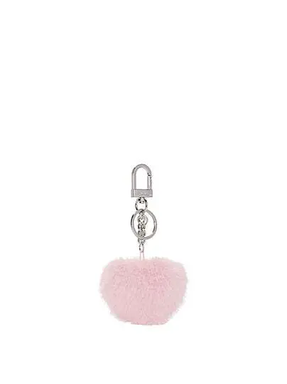 Pink Faux-fur Heart Keychain Charm - Pink