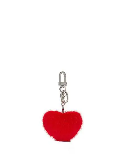 Pink Faux-fur Heart Keychain Charm - Red