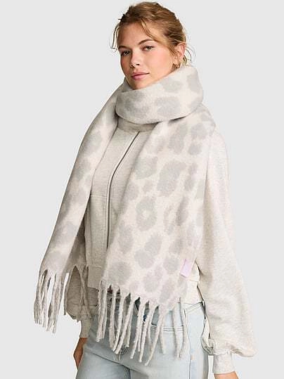 Pink Cozy Brushed Blanket Scarf - Print
