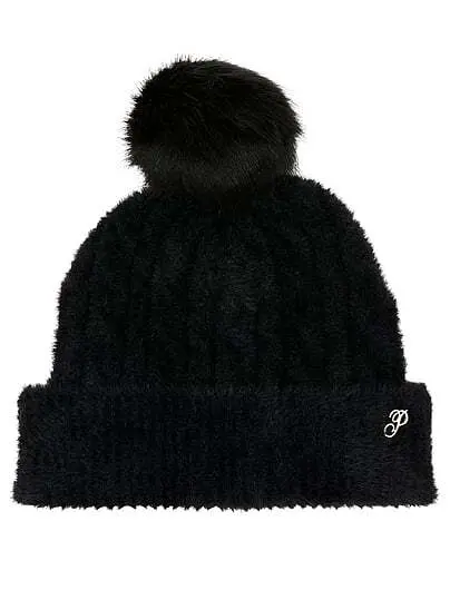Pink Fuzzy Feels Beanie - Black