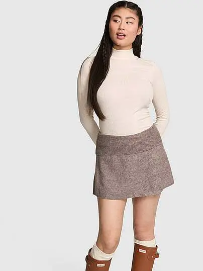 Pink Foldover Sweater Skort - Brown