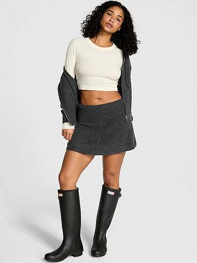 Pink Foldover Sweater Skort - Grey