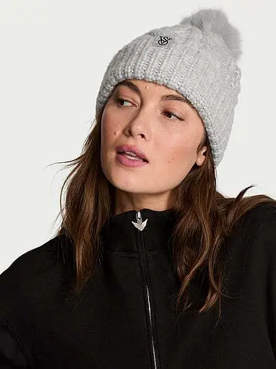 Victoria's Secret Cable-knit Pom Beanie - Grey