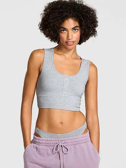Pink All-day Cotton™ Henley Scoop Bra - Grey
